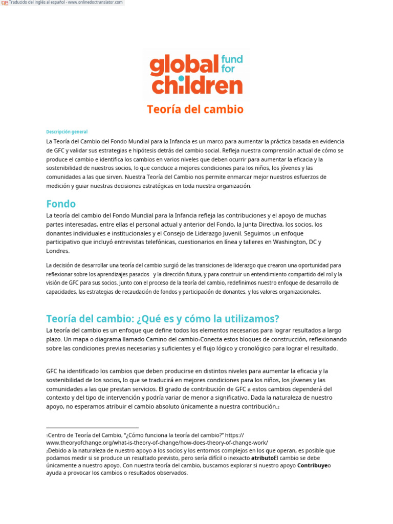 GFC Theory of Change Map - En.es | PDF | Aprendizaje | Liderazgo