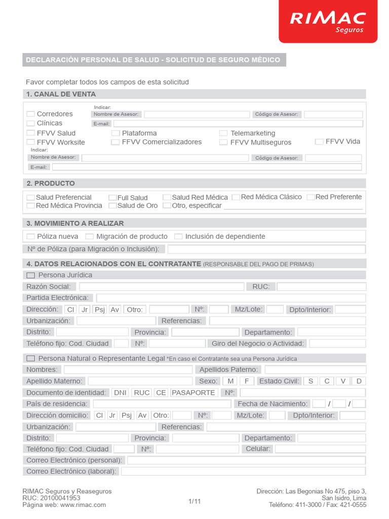 Solicitud Seguro Médico RIMAC | PDF | Seguro | Póliza de seguros