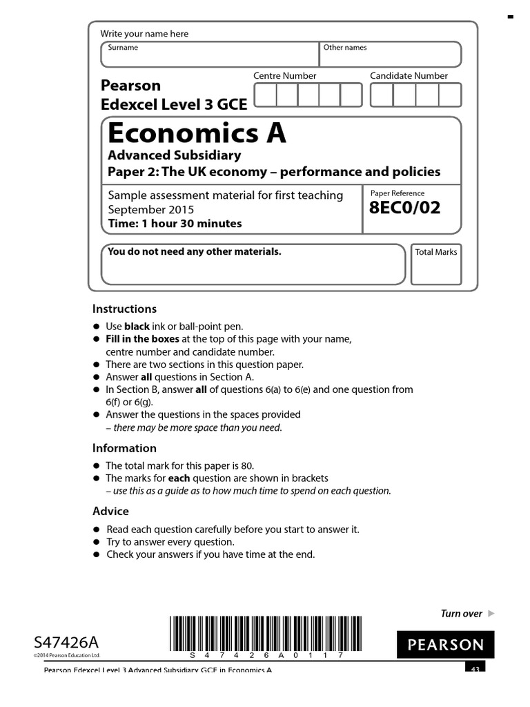Specimen QP - Paper 2 Edexcel (A) Economics As-Level | PDF | Cost Of ...