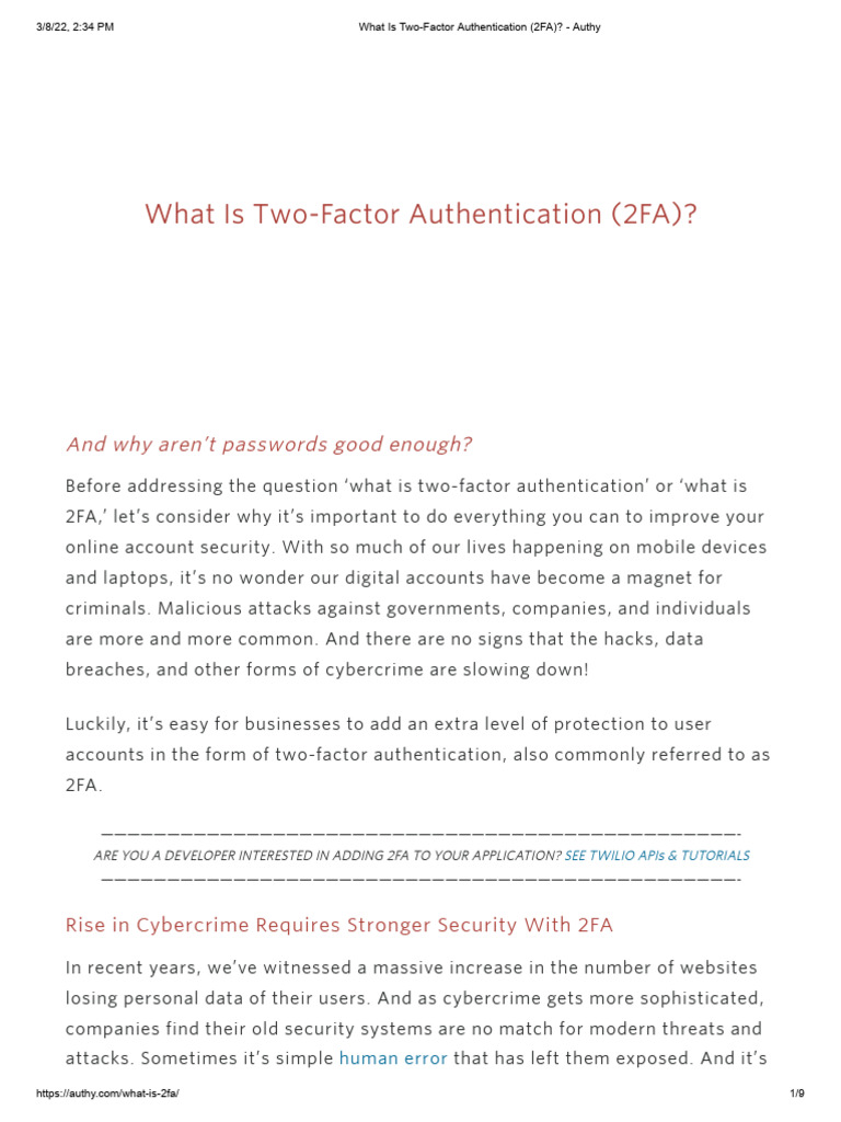 What Is Two-Factor Authentication (2FA) - Authy | PDF | Password | Information Technology