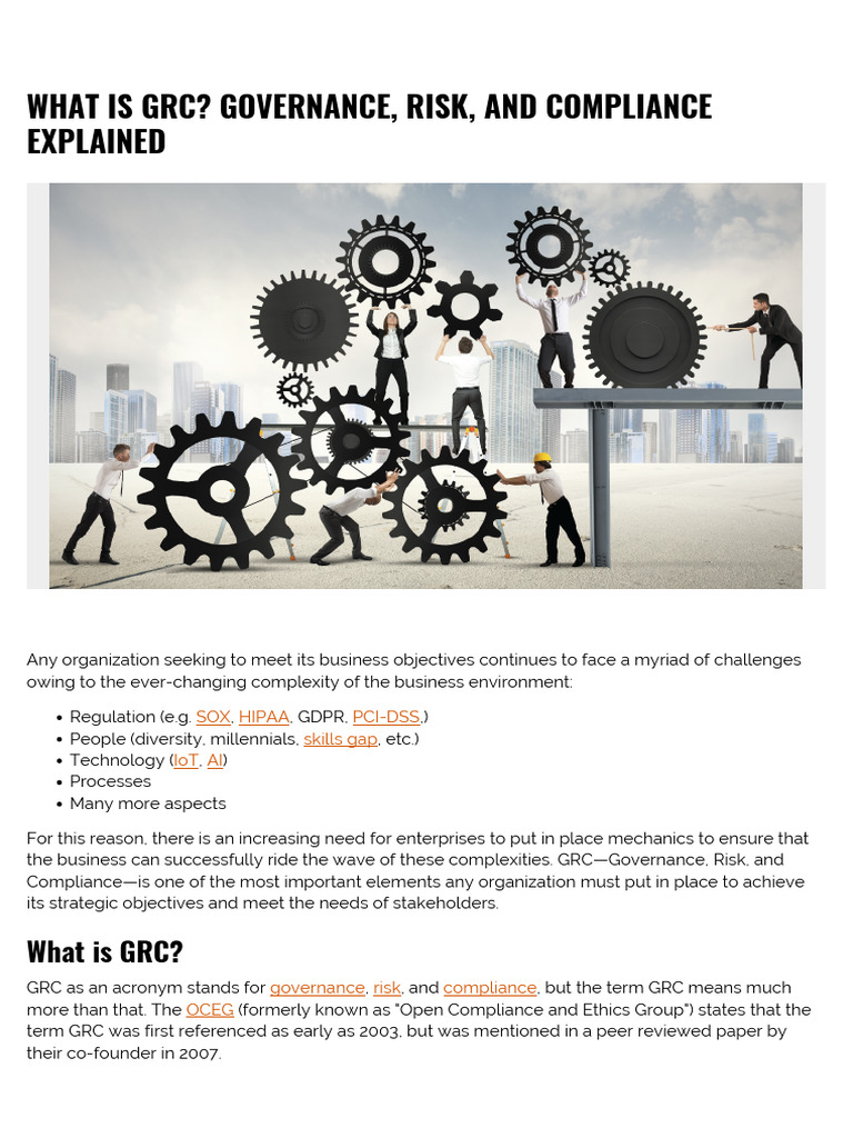 What Is GRC Governance Risk and Compliance Explained | PDF | Business