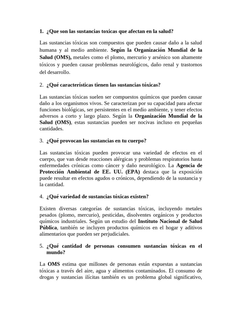 Que Son Las Sustancias Toxicas Que Afectan en La Salud | PDF ...
