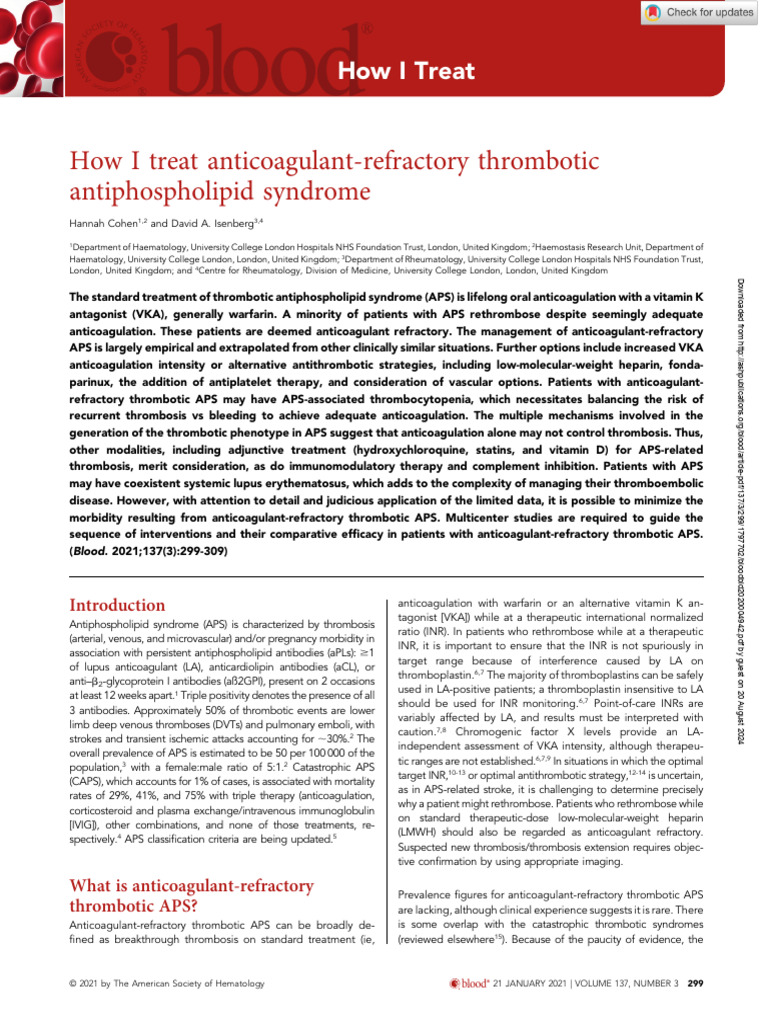 How I Treat Anticoagulant-Refractory Thrombotic APL Syndrom | PDF ...