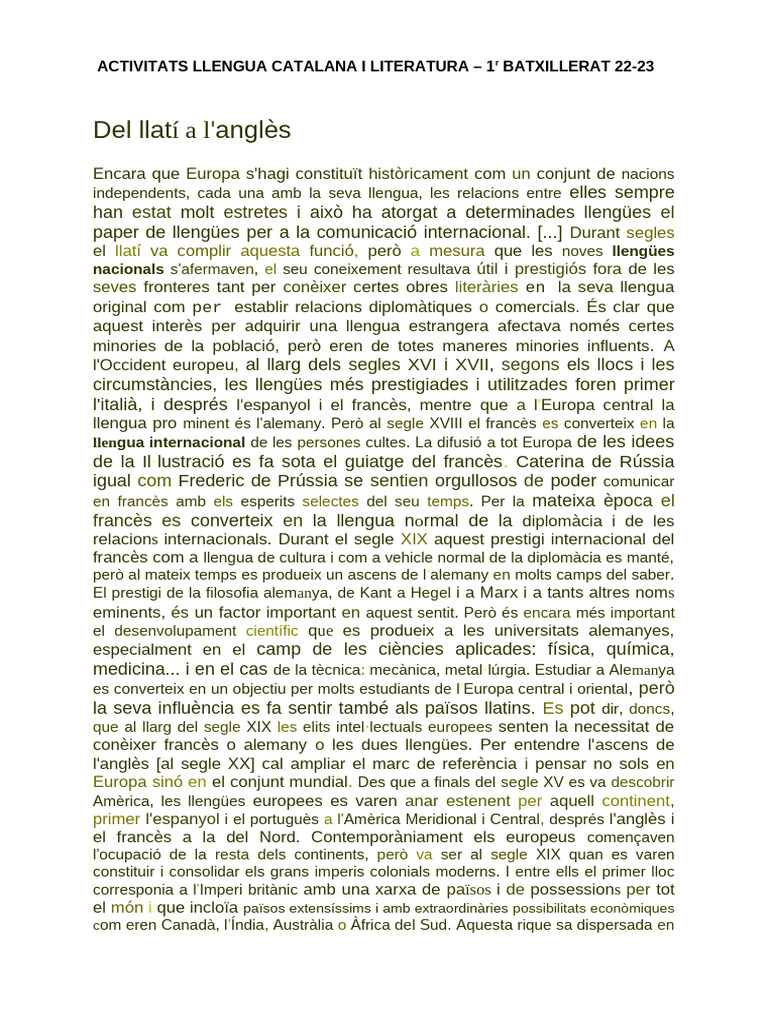 Del Llatã A Langlã S | PDF