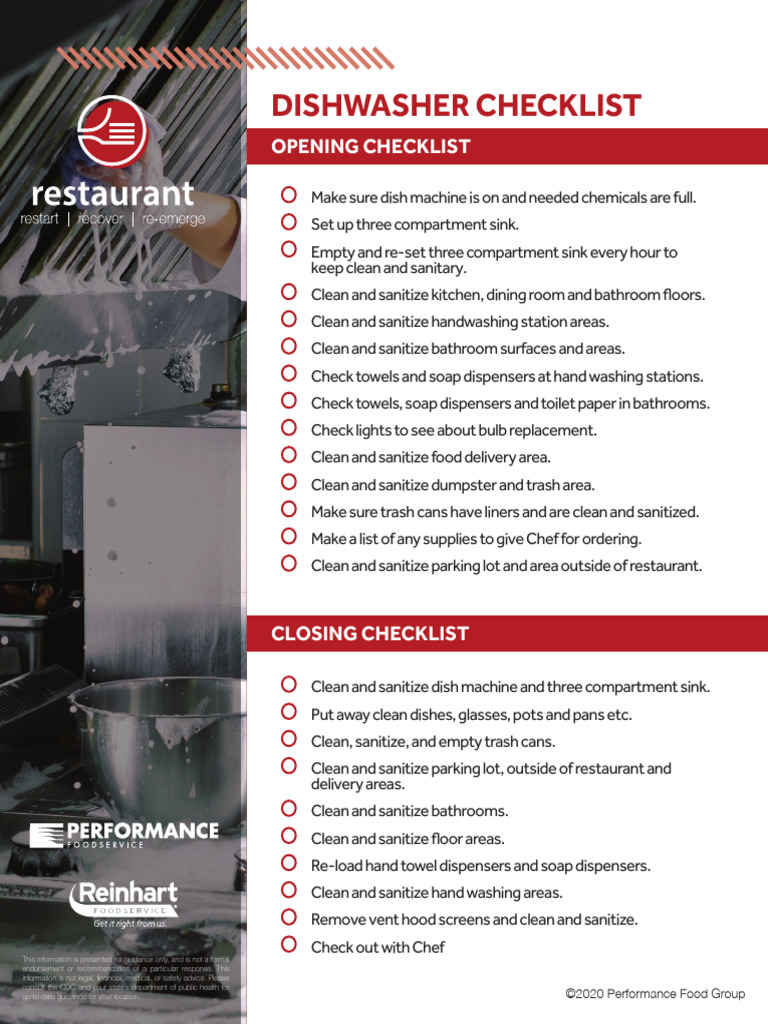 Restart Checklist Dishwasher | PDF | Dishwasher | Hand Washing