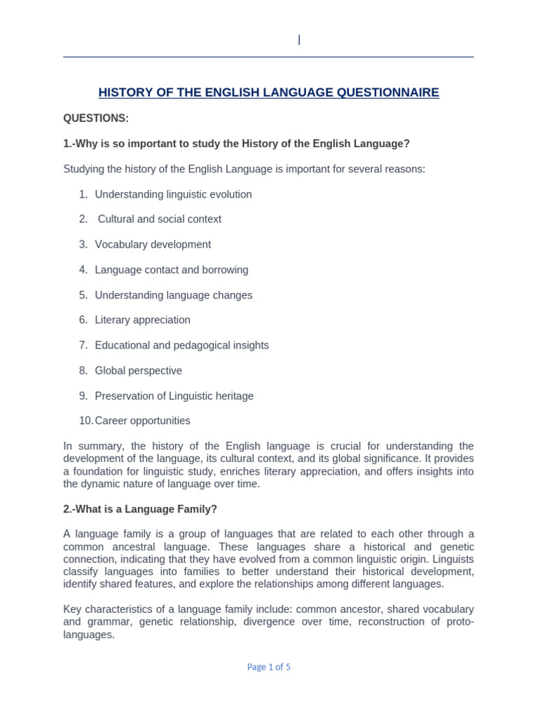 English Language History Questionnaire | PDF | English Language ...