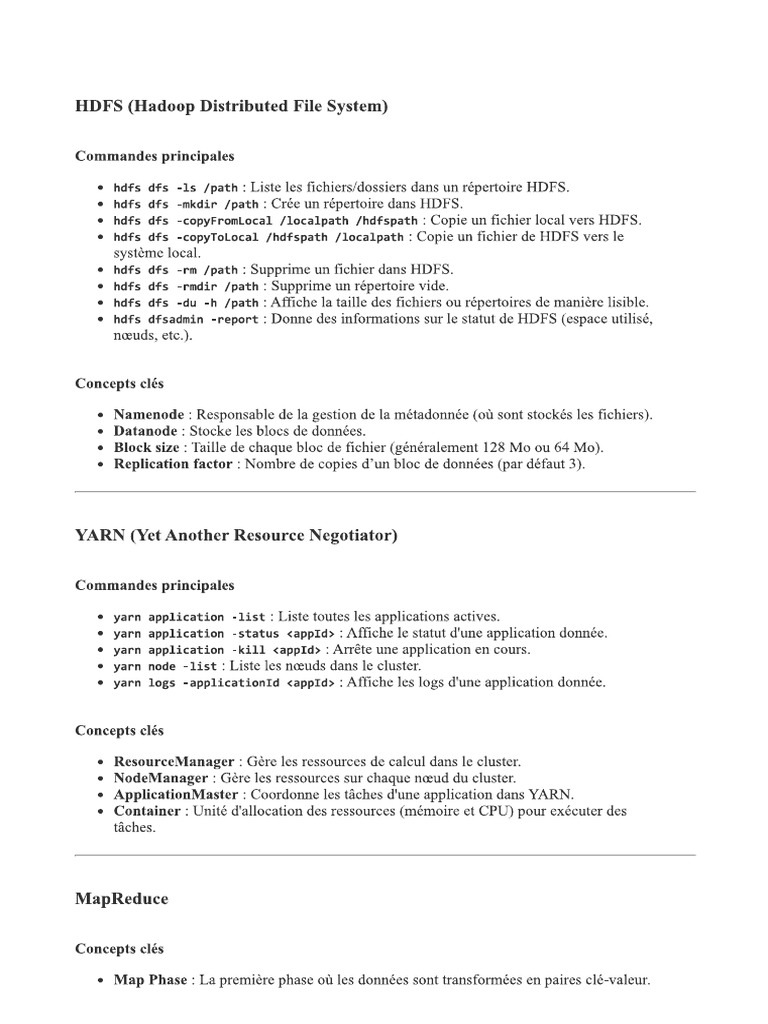 HDFS - YARN - MapReduce Cheat Sheet | PDF HDFS - YARN - MapReduce Cheat Sheet | PDF