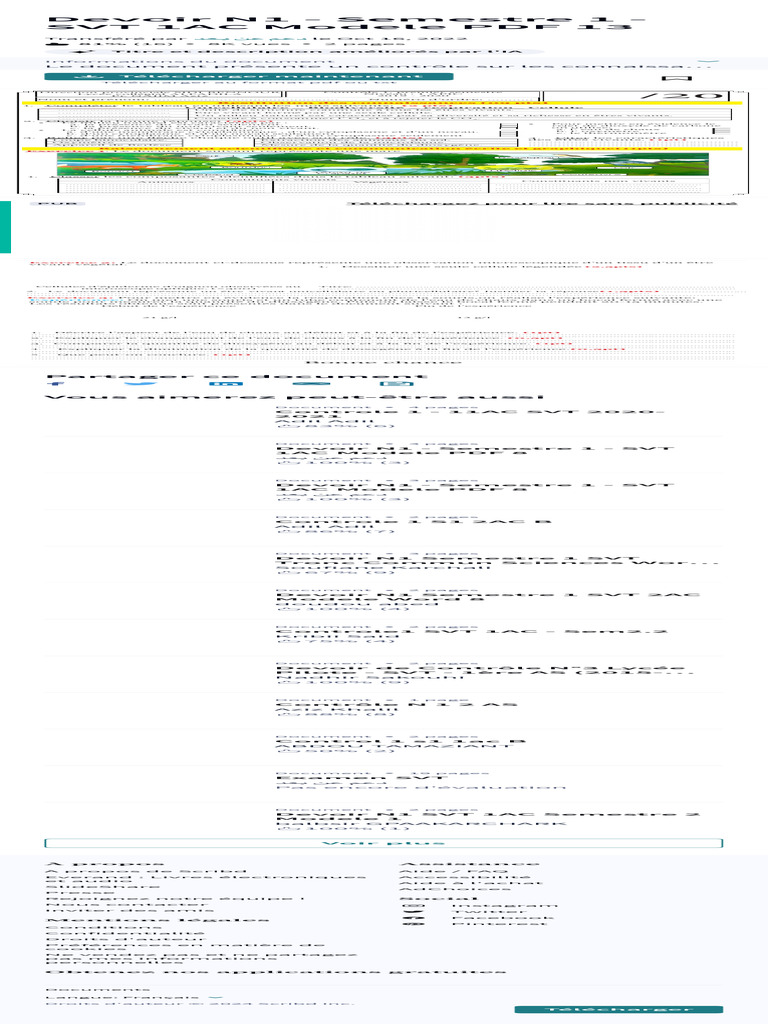 Devoir N1 - Semestre 1 - SVT 1AC Modele PDF 13 | PDF | Cellule ...