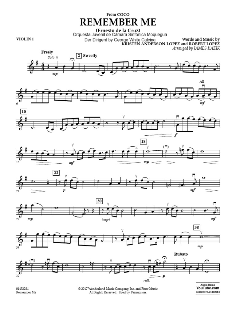 Remember Me From Coco Violin 1 | PDF