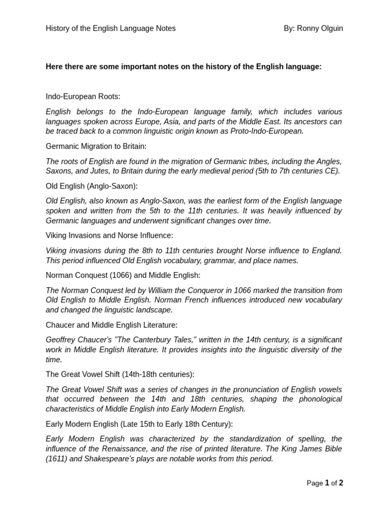 Overview of English Language Evolution | PDF | English Language ...