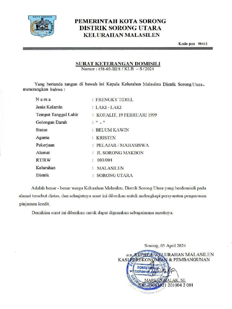 Surat Ket Pisah Lurah | PDF