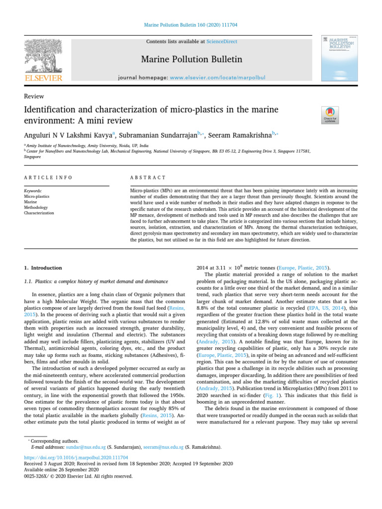 Identification and Characterization of Micro-Plastics in The Marine ...