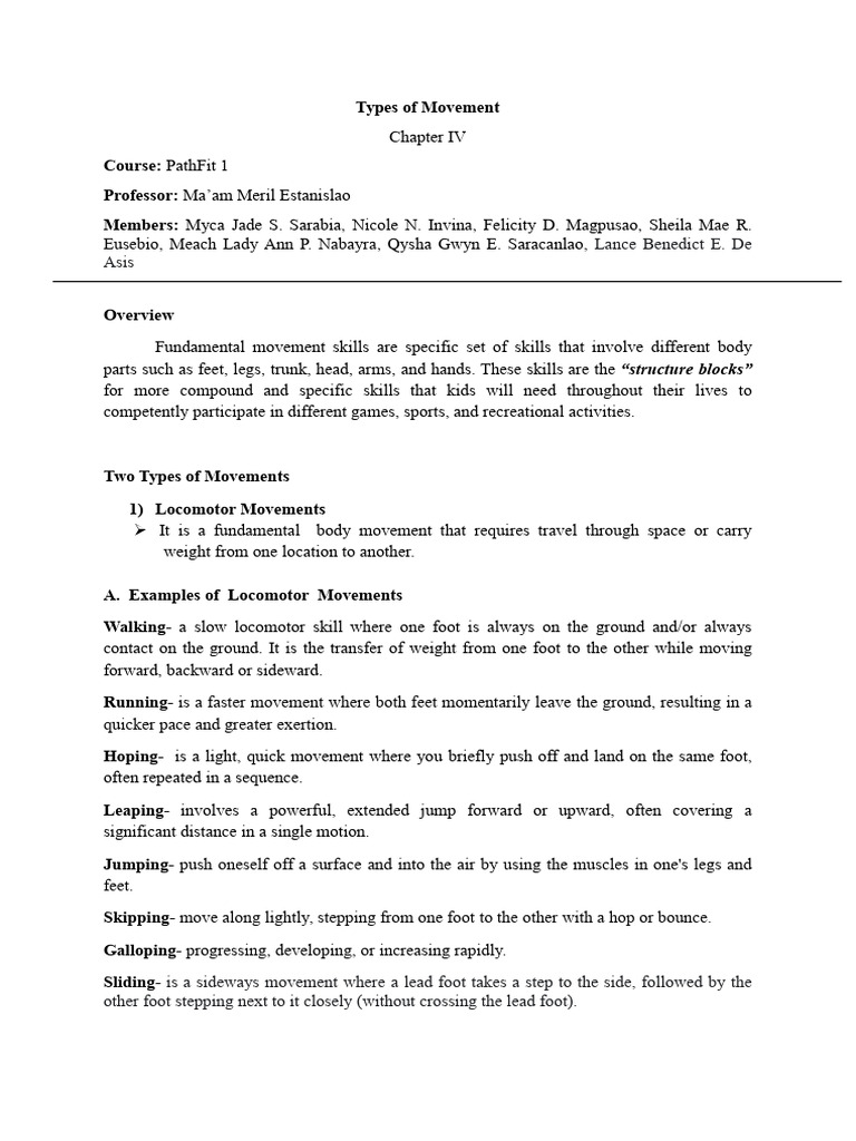 Types of Locomotor Movements | PDF | Anatomical Terms Of Motion ...