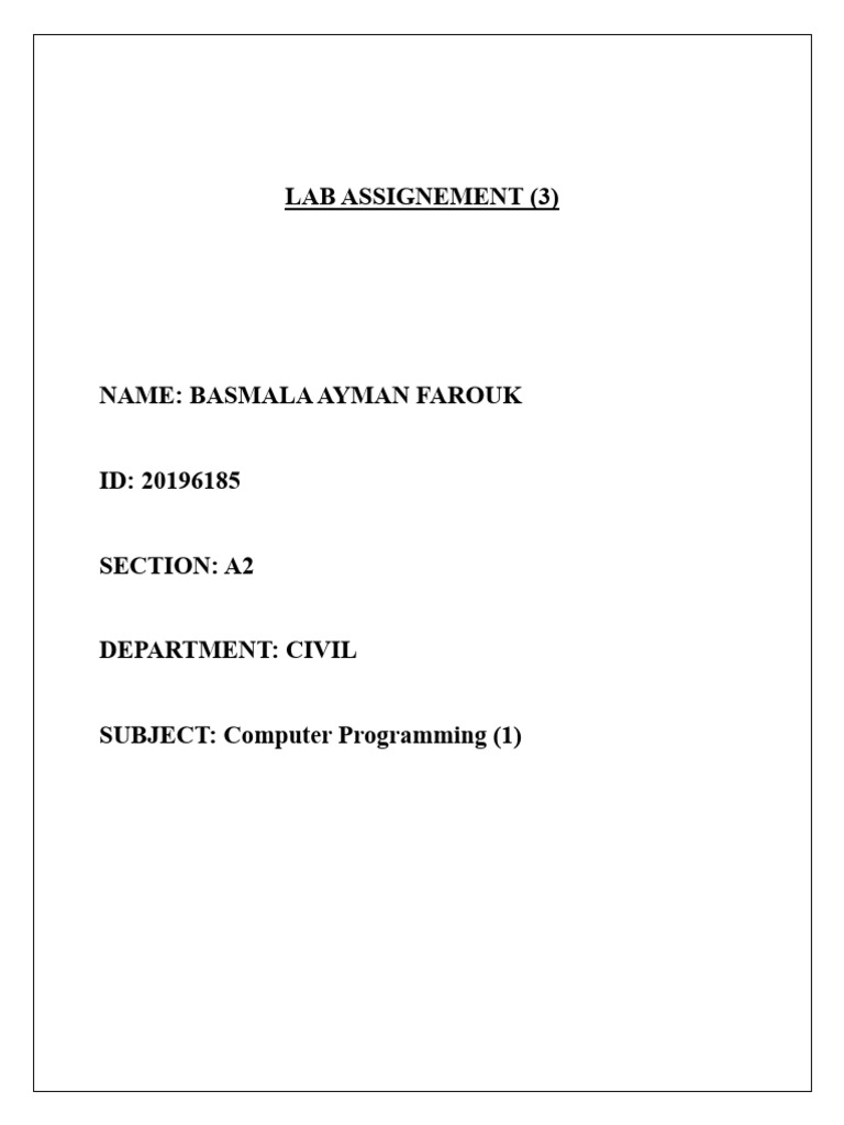 C++ Programming Lab Assignment | PDF