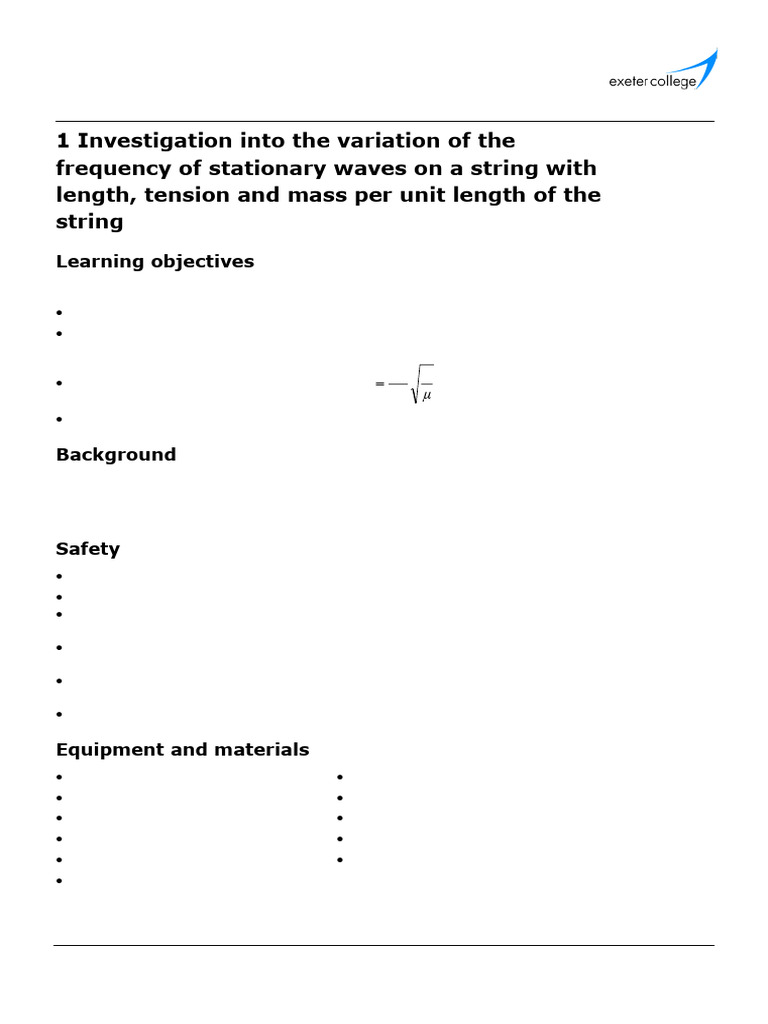 Practical 1 - Stationary Waves On A String Practical | PDF | Waves ...