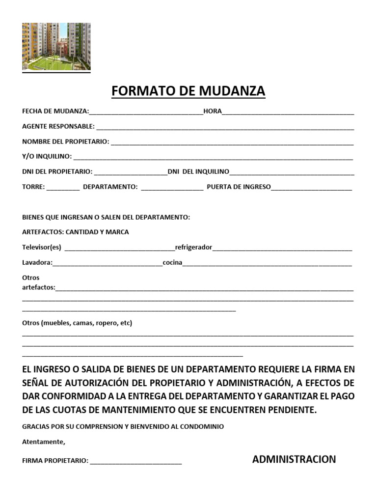 Formato de Mudanzas | PDF | Negocios | Finanzas y dinero