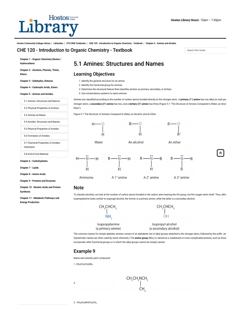 Chapter 5 - Amines and Amides - CHE 120 - Introduction To Organic Chemistry - Textbook ...