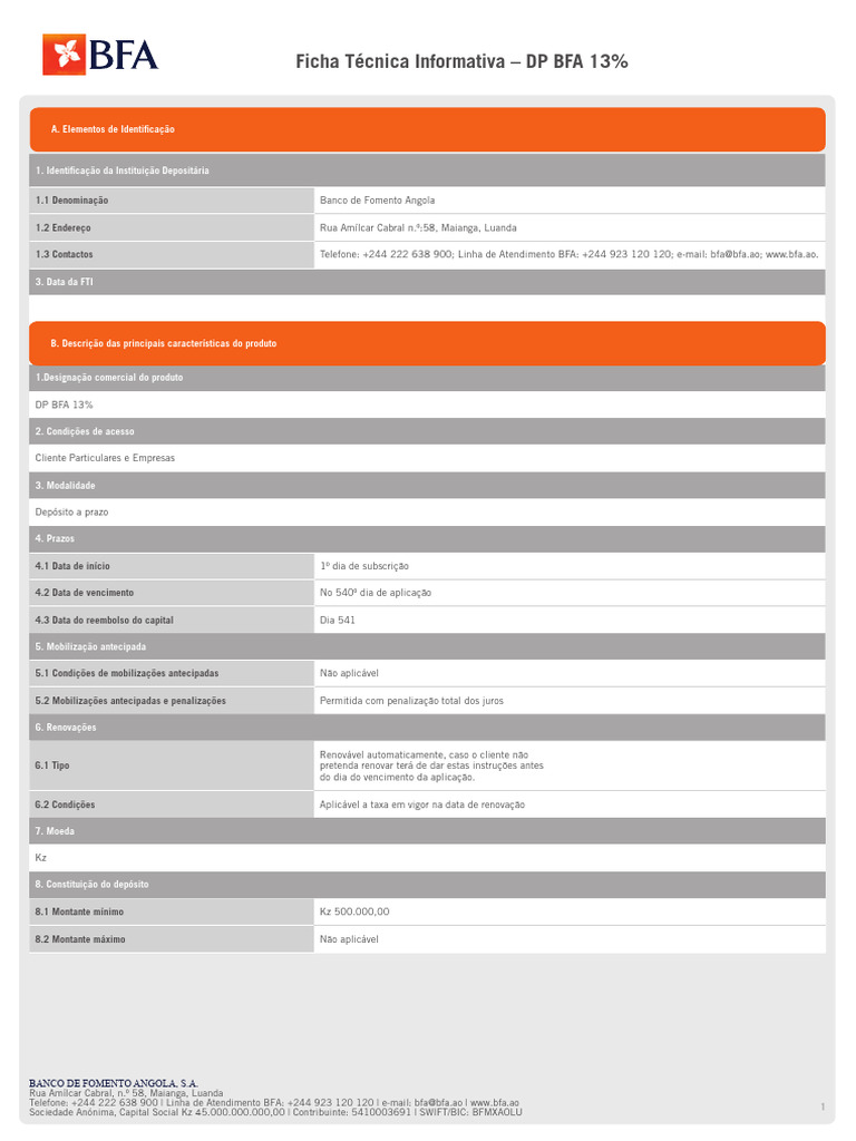 Ficha Tecnica Informativa DP Bfa 13 | PDF | Juros | Microeconomia