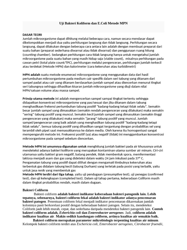 5a. File Uji Bakteri Coliform Metode MPN | PDF