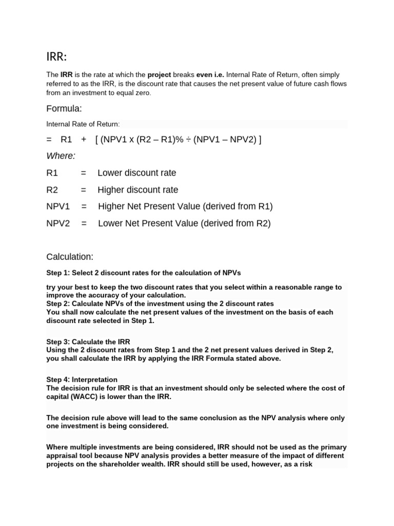 Formula:: Where | PDF | Net Present Value | Internal Rate Of Return