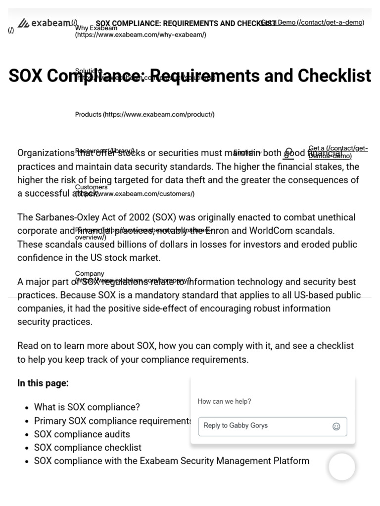 SOX Compliance - Requirements and Checklist | PDF | Sarbanes–Oxley Act | Computer Security