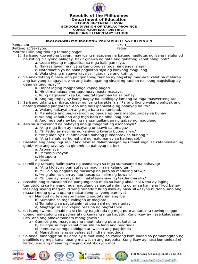 Q2 Pt-Tos Filipino 4 | PDF