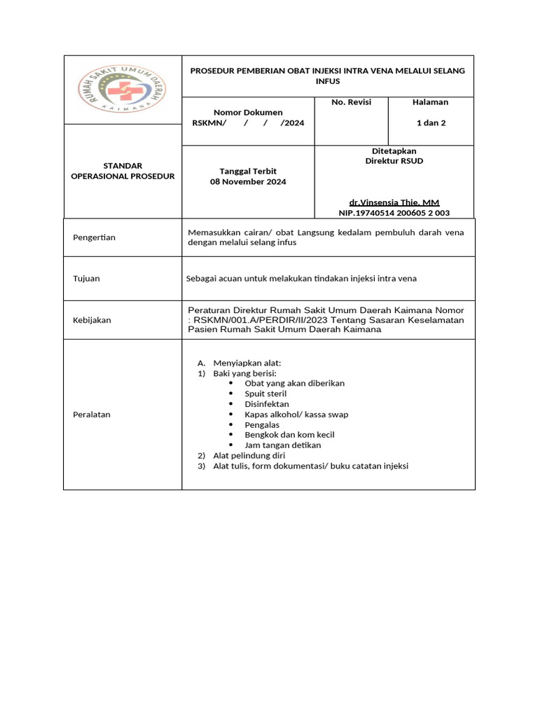 Sop Injeksi Iv Melalui Selang Infus | PDF | Sains & Matematika