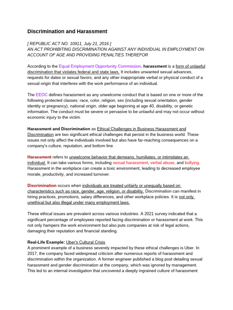 Workplace Discrimination & Harassment Guide | PDF | Sexual Harassment ...