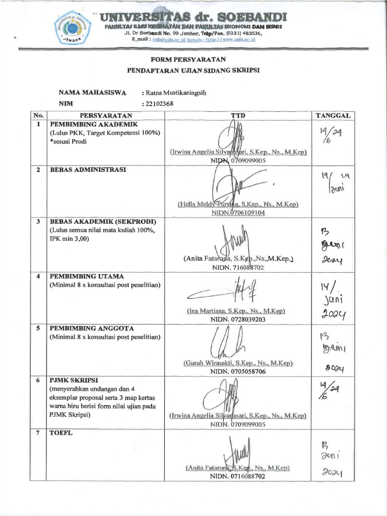 Fixxx Form Bap, Daftar Hadir, Penilaian Skripsi Ratna Mustikaningsih (22102368) | PDF | Sains ...