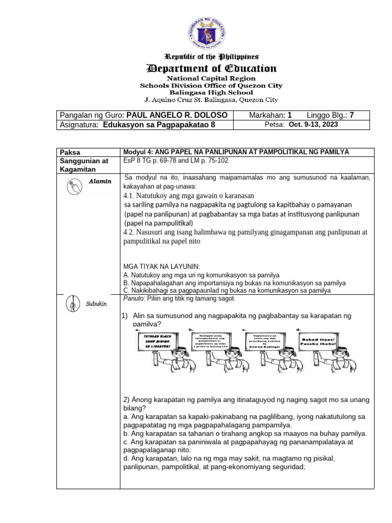8 - 4 Pampolitikal ESP-DLP-FOR-SY-2022-2023 | PDF