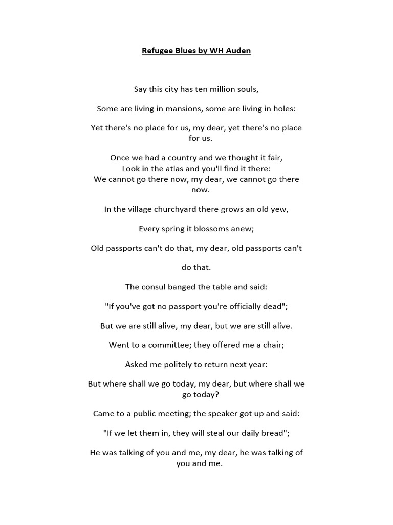Refugee Blues Poem | PDF