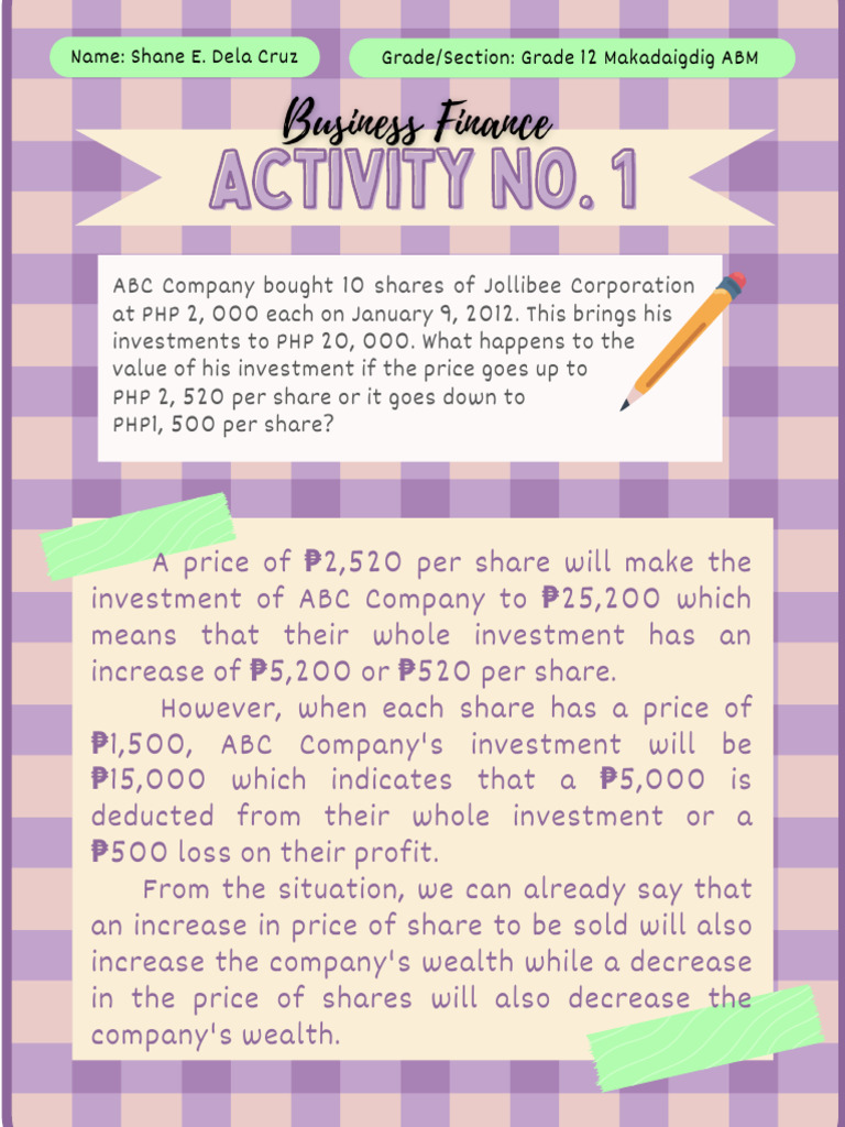 Activity 1 - Business Finance | PDF | Business | Finance & Money Management