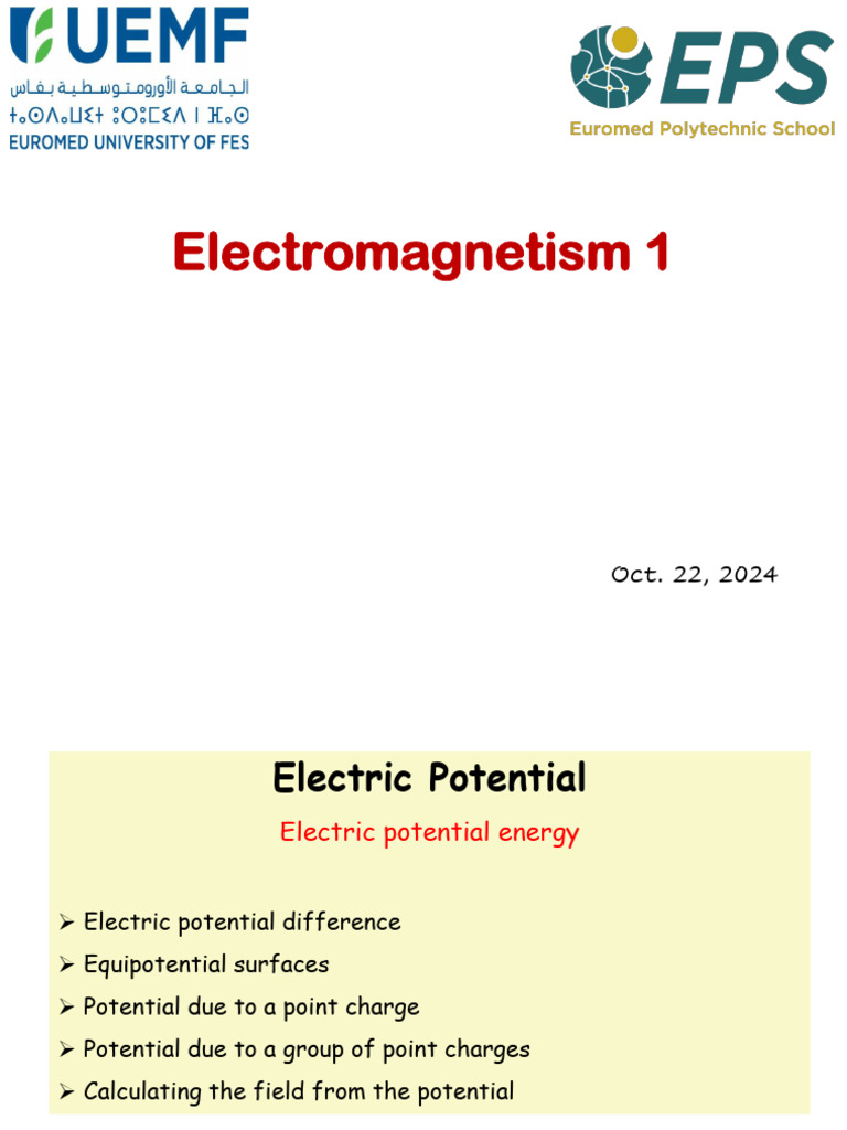 Lecture 6 (Electromagnetism 1) - 241108 - 000327 | PDF | Potential Energy | Electric Field