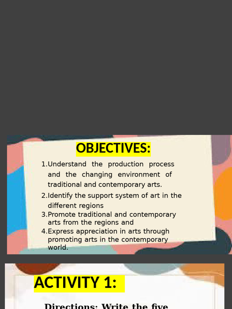 PROMOTIONS OF ARTS-W1 (Topic-Talk) | PDF | Philippines | The Arts