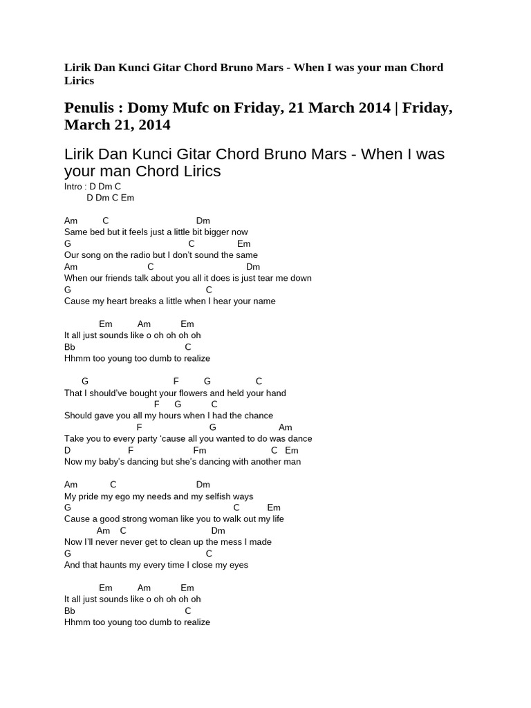 Lirik Dan Kunci Gitar Chord Bruno Mars | PDF | Popular Music | Songs