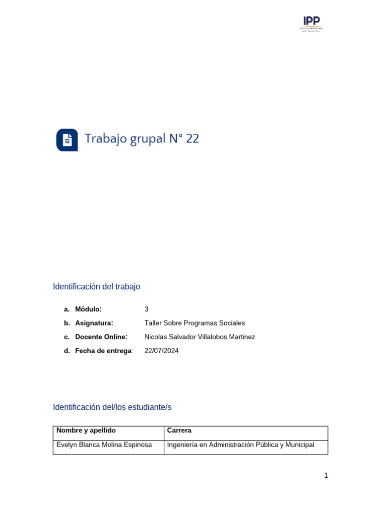 Evelyn - Molina - TG22 - M3 - Taller Sobre Programas Sociales | PDF ...