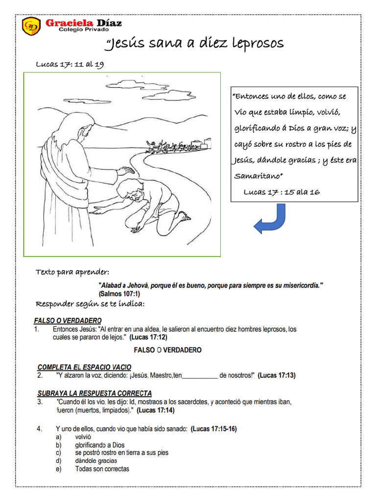 Jesús Sana a Diez Leprosos: Lucas 17 | PDF