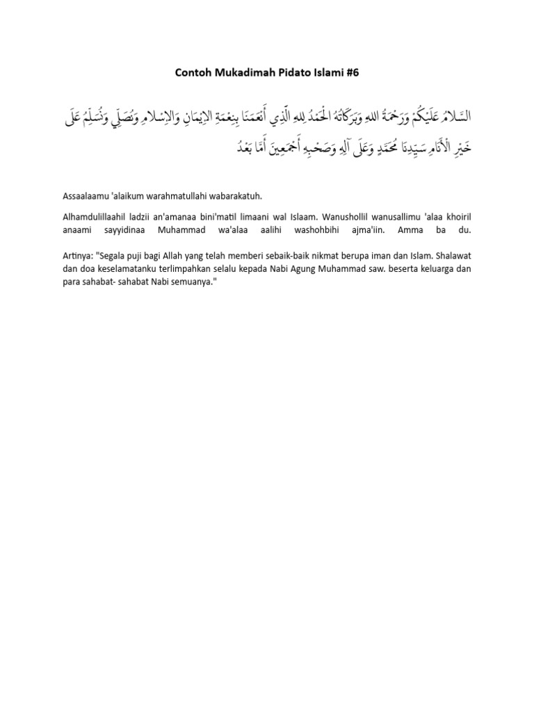 Contoh Mukadimah Pidato Islami 6 | PDF