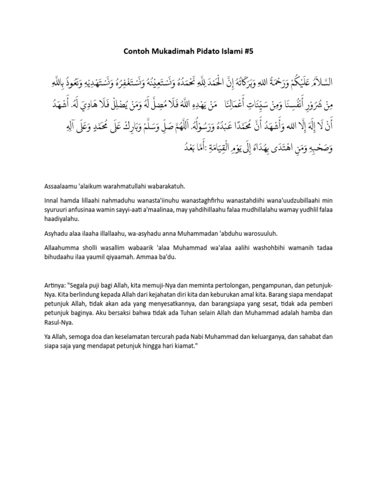 Contoh Mukadimah Pidato Islami 5 | PDF