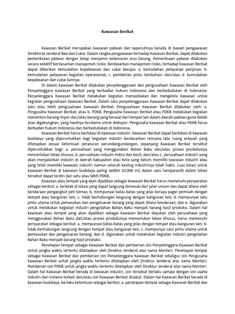 Pengertian dan Fungsi Kawasan Berikat | PDF