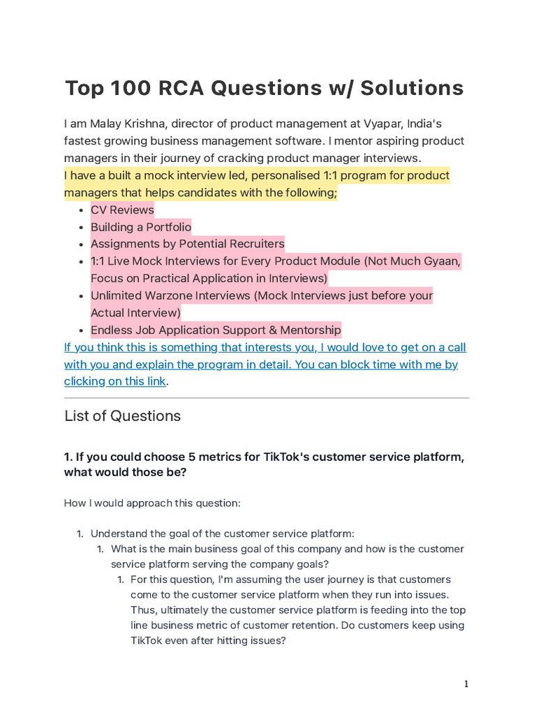 RCA Questions for Product Managers | PDF | Facebook | Sales