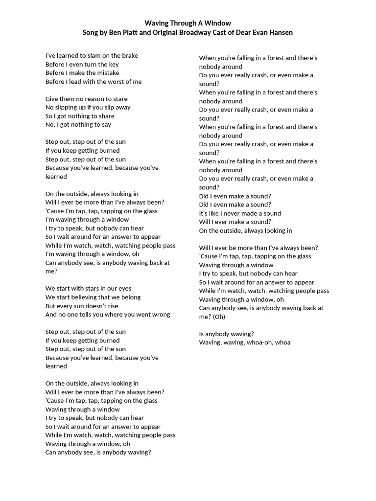 Waving Through A Window Lyrics | PDF | Language Arts & Discipline