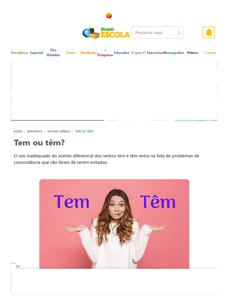 Tem Ou Têm - Quando Usar Cada Uma Das Formas - Brasil Escola | PDF ...