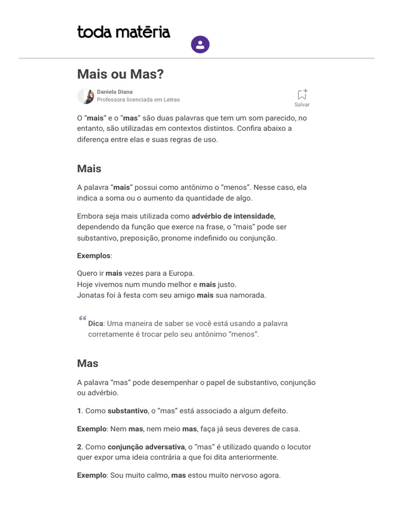 Diferença entre Mais e Mas | PDF | Palavra | Substantivo