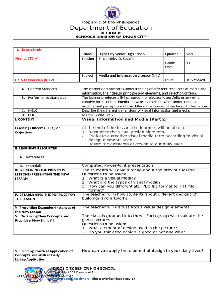 LESSON-PLAN MIL 2ndQtrSY2024-2025 | PDF | Lesson Plan | Learning