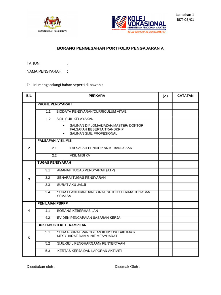 Senarai Semak Fail A, Fail B Dan Fail Kursus | PDF