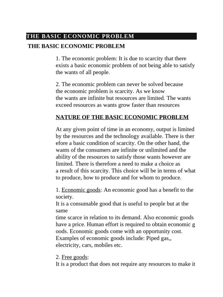 THE BASIC ECONOMIC PROBLEM - Q and A Unit 1 | PDF | Labour Economics ...