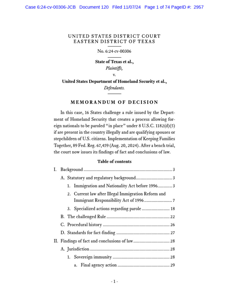 2024 1107 - 120 FOF and COL | PDF | Illegal Immigration Reform And ...