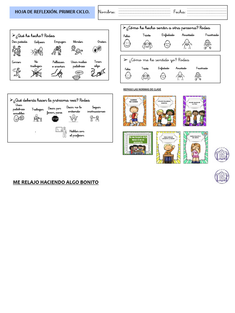 Hoja de Reflexion. Primer Ciclo | PDF