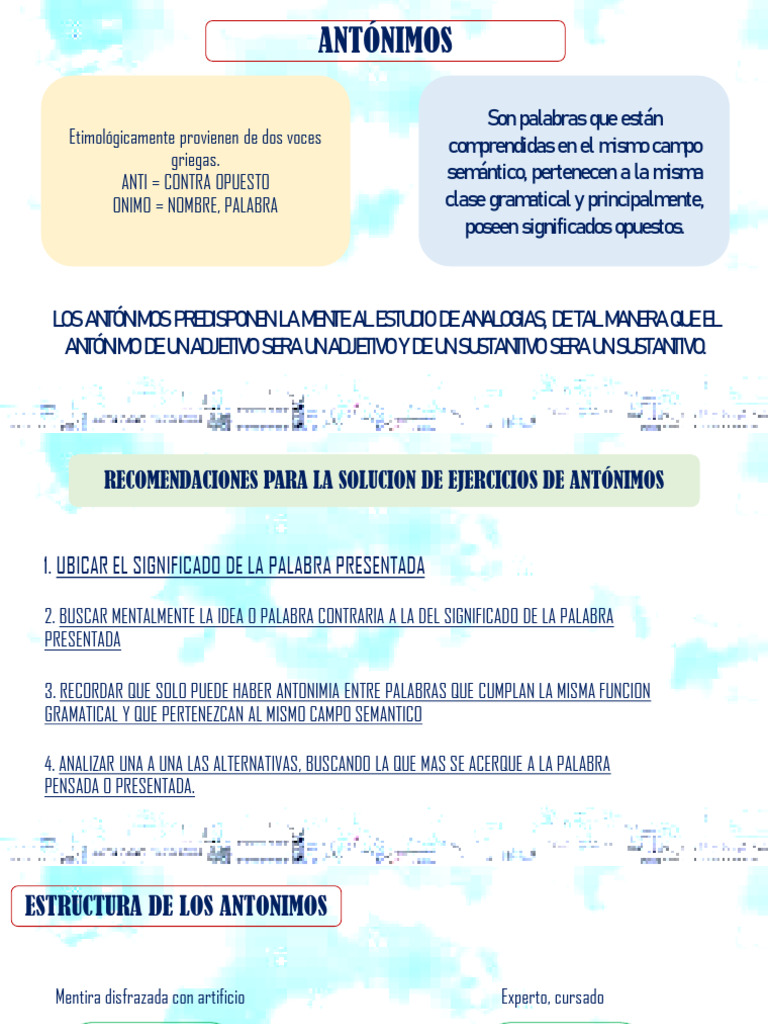 Antónimos: Etimológicamente Provienen de Dos Voces Griegas. Anti Contra ...